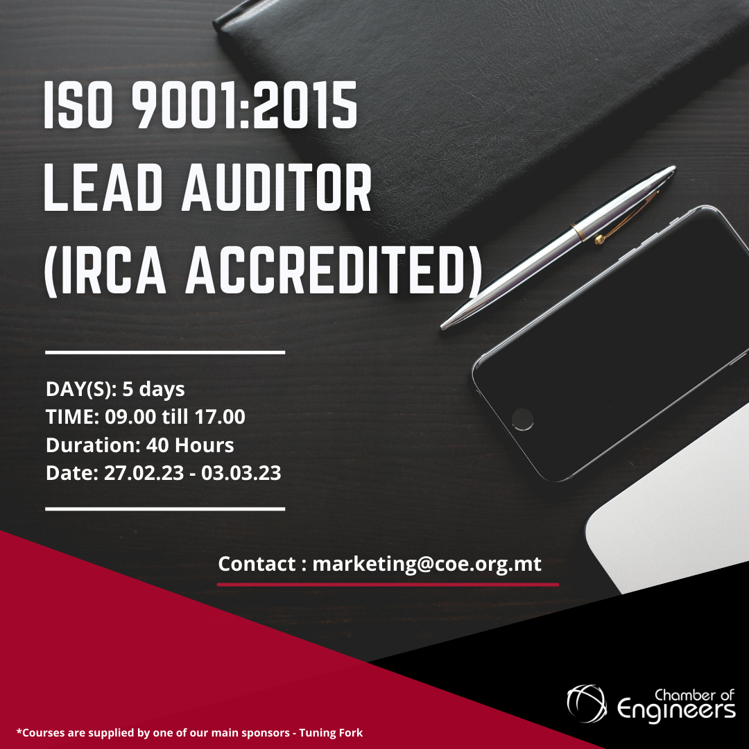 ISO 9001:2015 – Lead Auditor (IRCA Accredited) – Chamber of Engineers